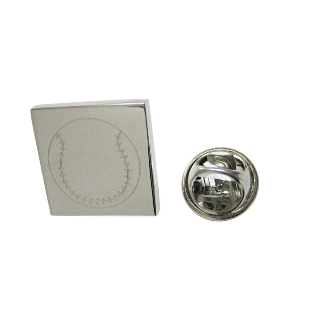 Silver Toned Etched Baseball Lapel Pin - Gem